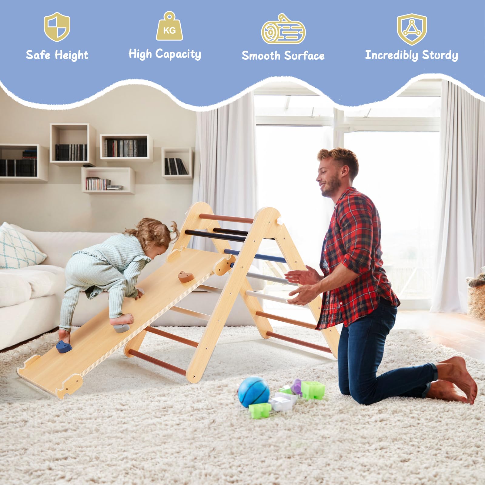 Beright 5 In1 Pikler Triangle Gym, Foldable Climbing Triangle Ladder ...