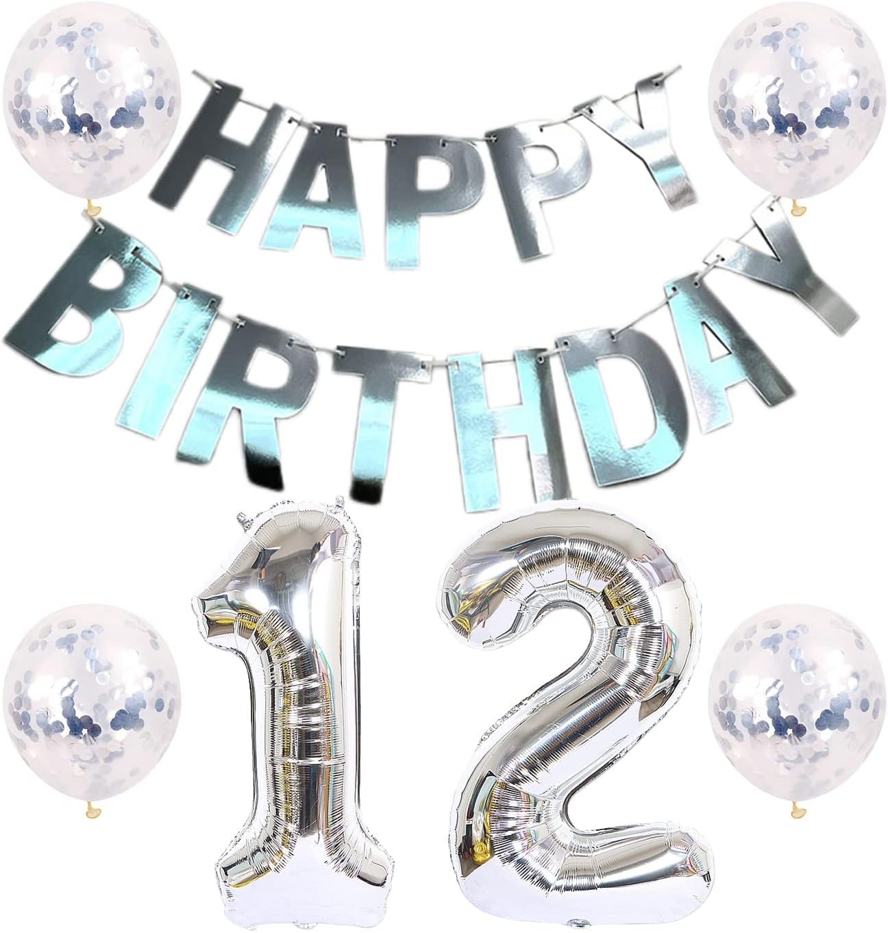 Amazon.com: 2 Balloons number 12 Silver+12th Birthday decoration ...