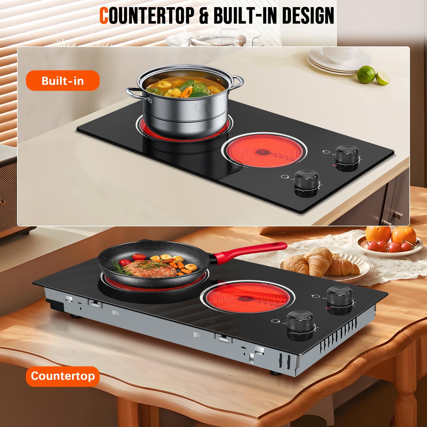 Snapklik.com : 2 Burner Electric Cooktop 110V, 12 Inch Electric Cook ...