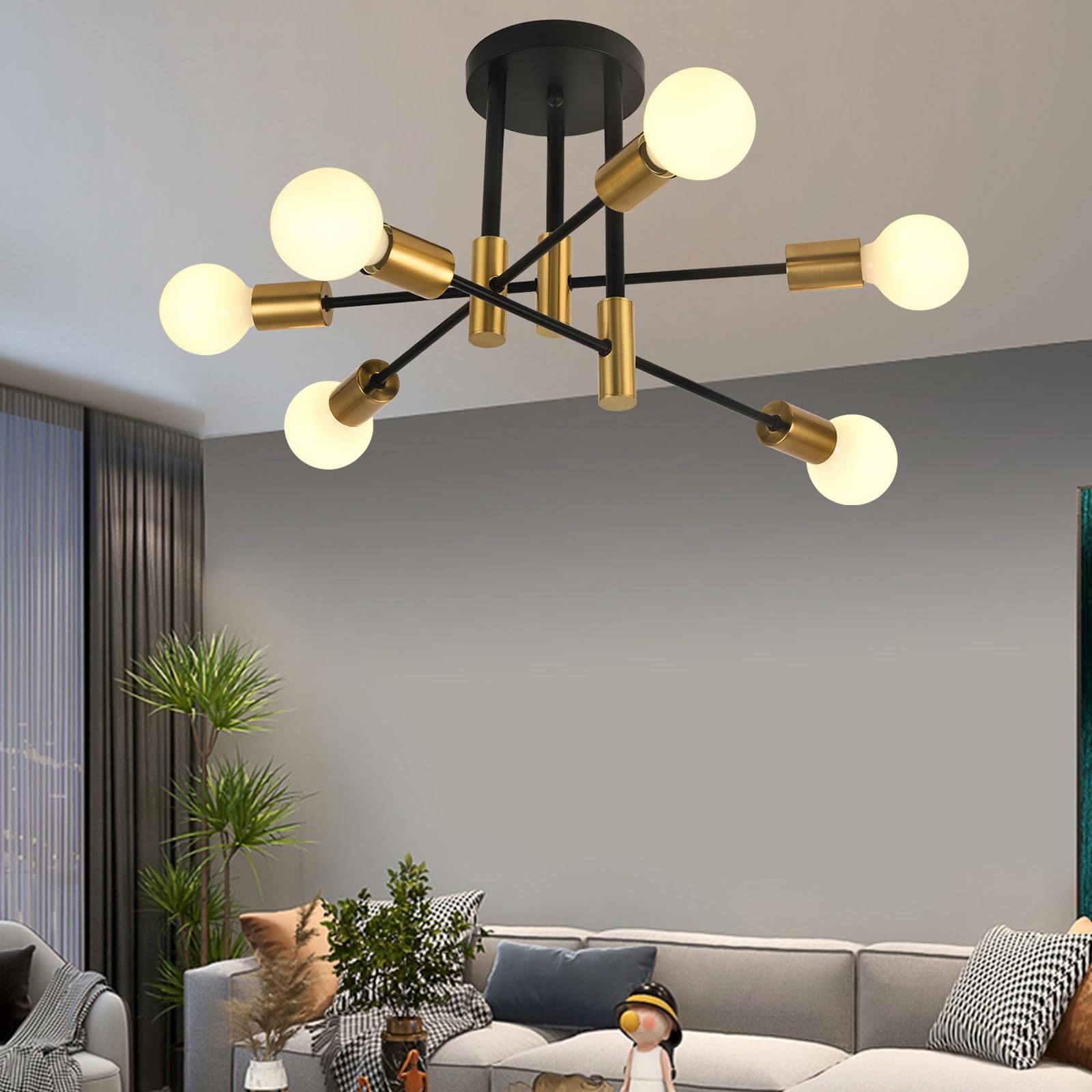 Hudi Fyier Modern Sputnik Chandelier, 6-Light Pendant Lighting Fixture ...