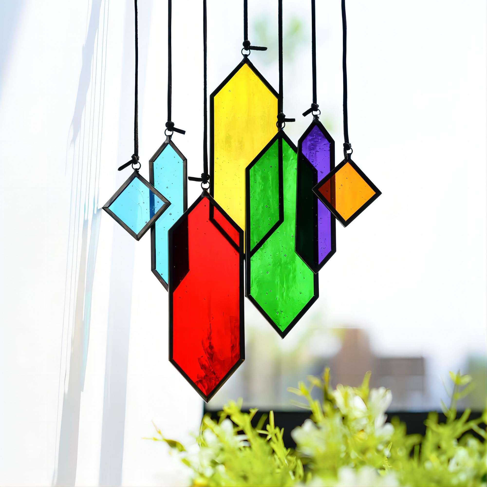 Amazon.com: Stained Glass Window Hanging Suncatchers Blue Wall Art ...