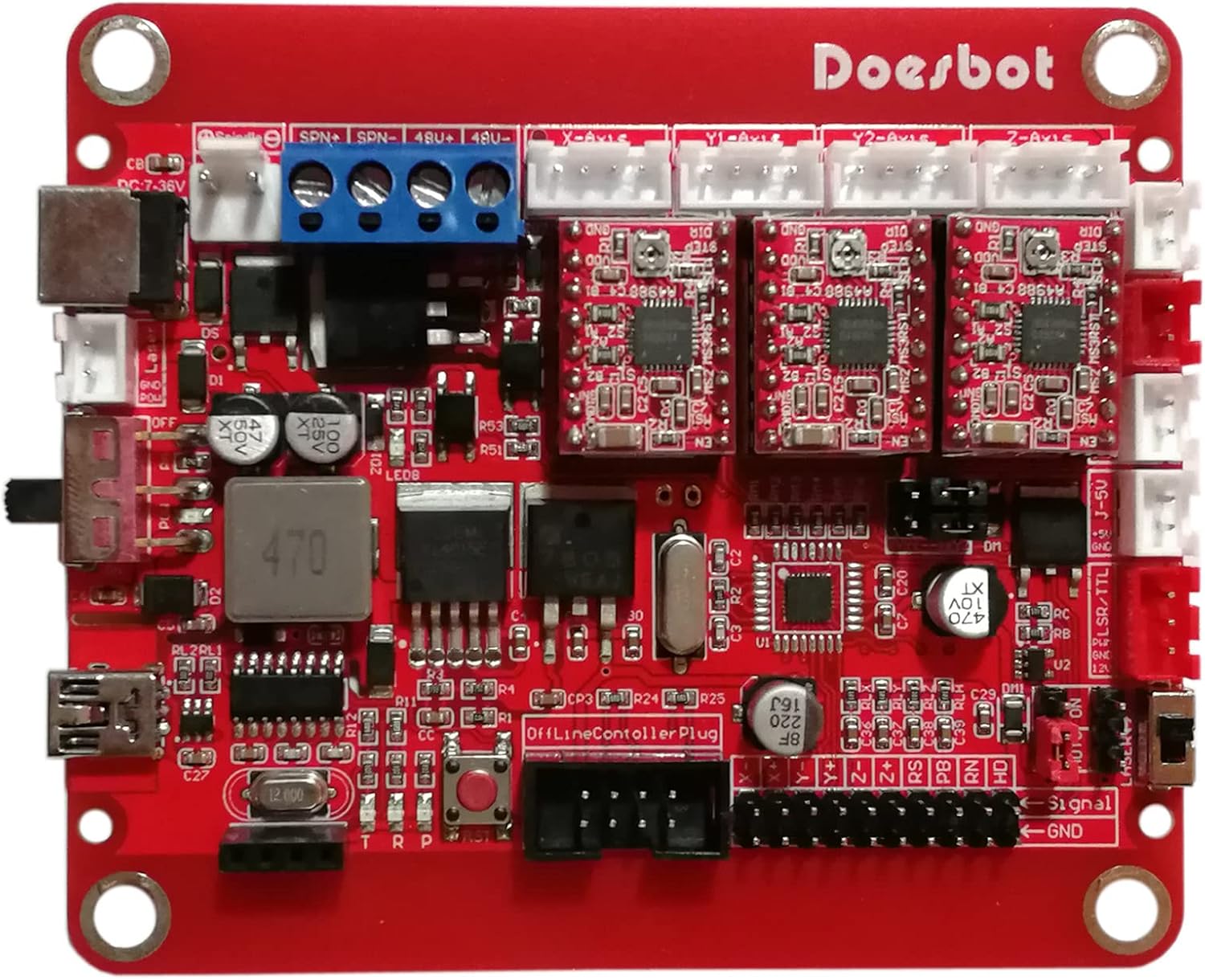 Doesbot GRBL 1.1 CNC 3-Axis Control Board Support 48V 500W DC Spindle ...