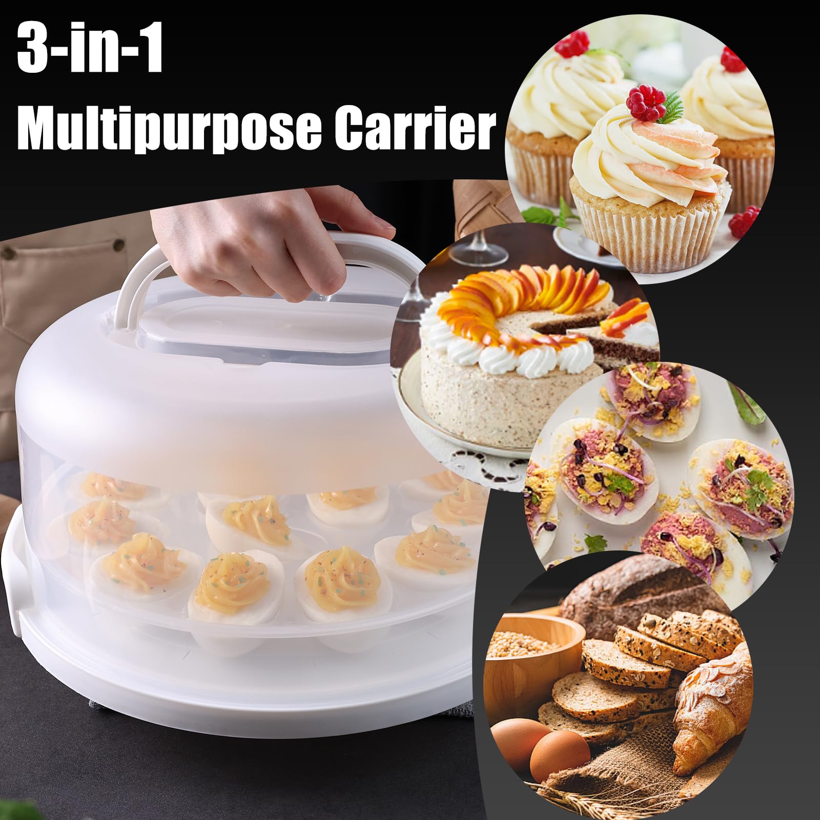 Snapklik.com : VGOODALL Round Cake Carrier, 3-in-1 Multipurpose Cake ...