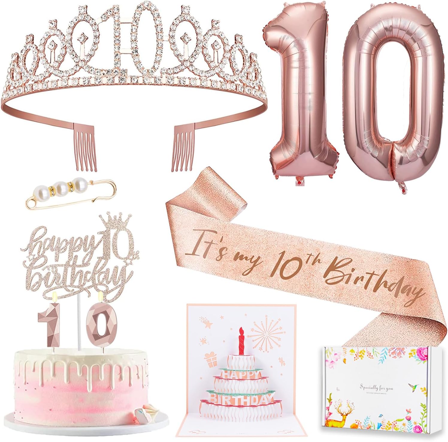 Amazon.com: 10th Birthday Decorations for Girl, 10th Birthday Sash and ...