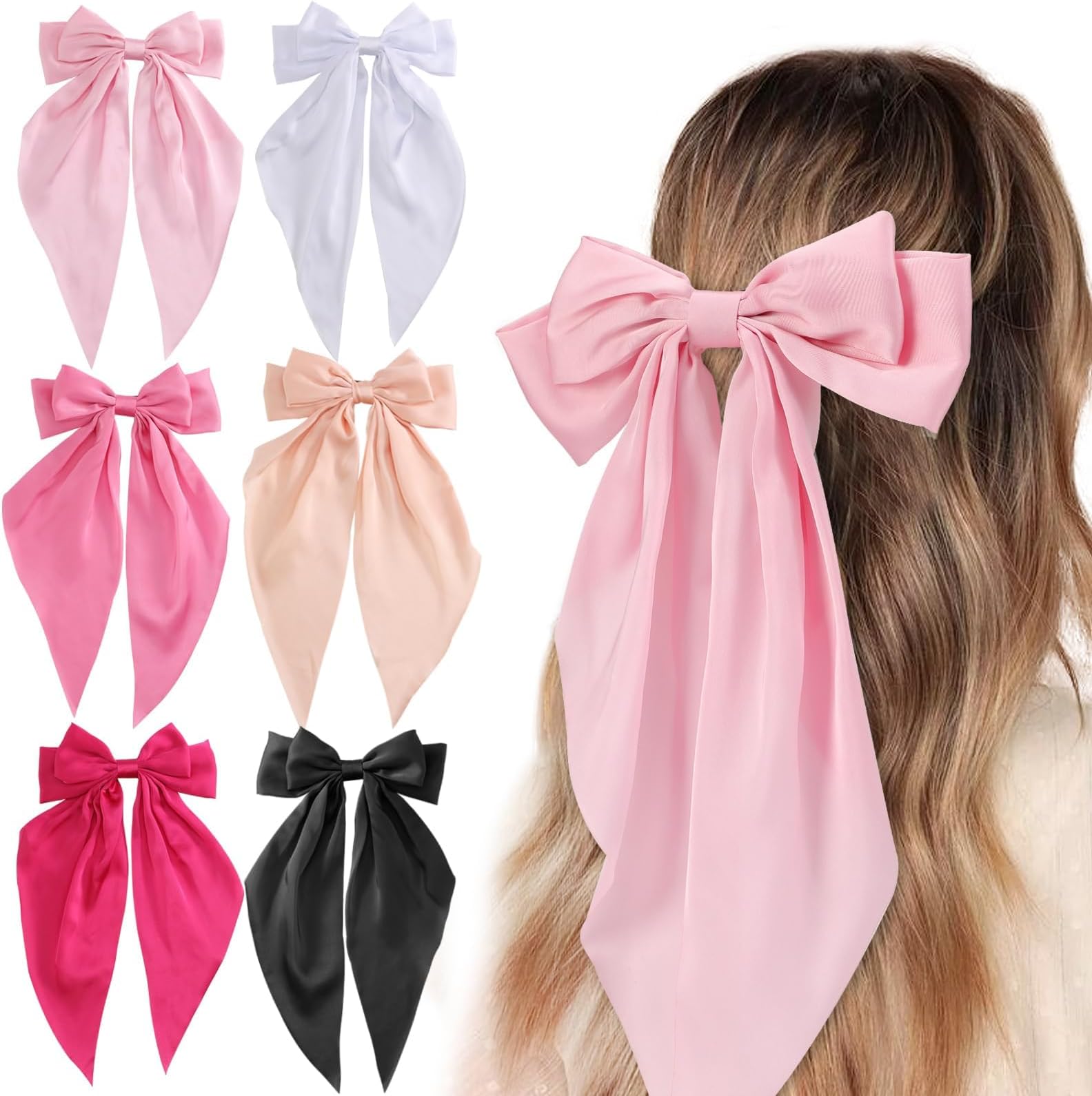 Amazon.com : Unbednigt Hair Bows for Women, 6 PCS Silky Satin Hair ...