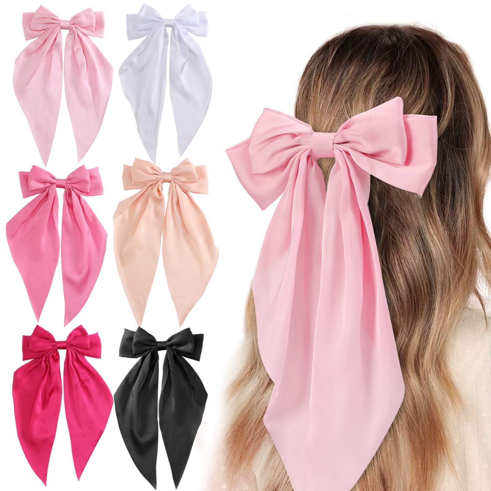 Amazon.com : Unbednigt Hair Bows for Women, 6 PCS Silky Satin Hair ...