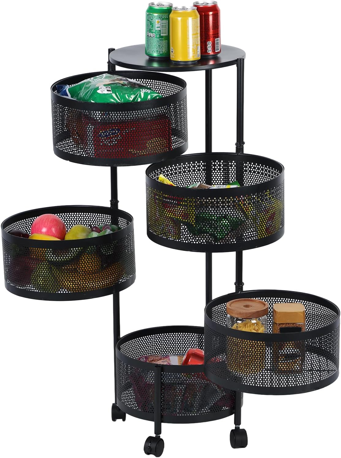Amazon.com: Kitchen Storage Cart, 5 Tier Circular Rotating Basket ...