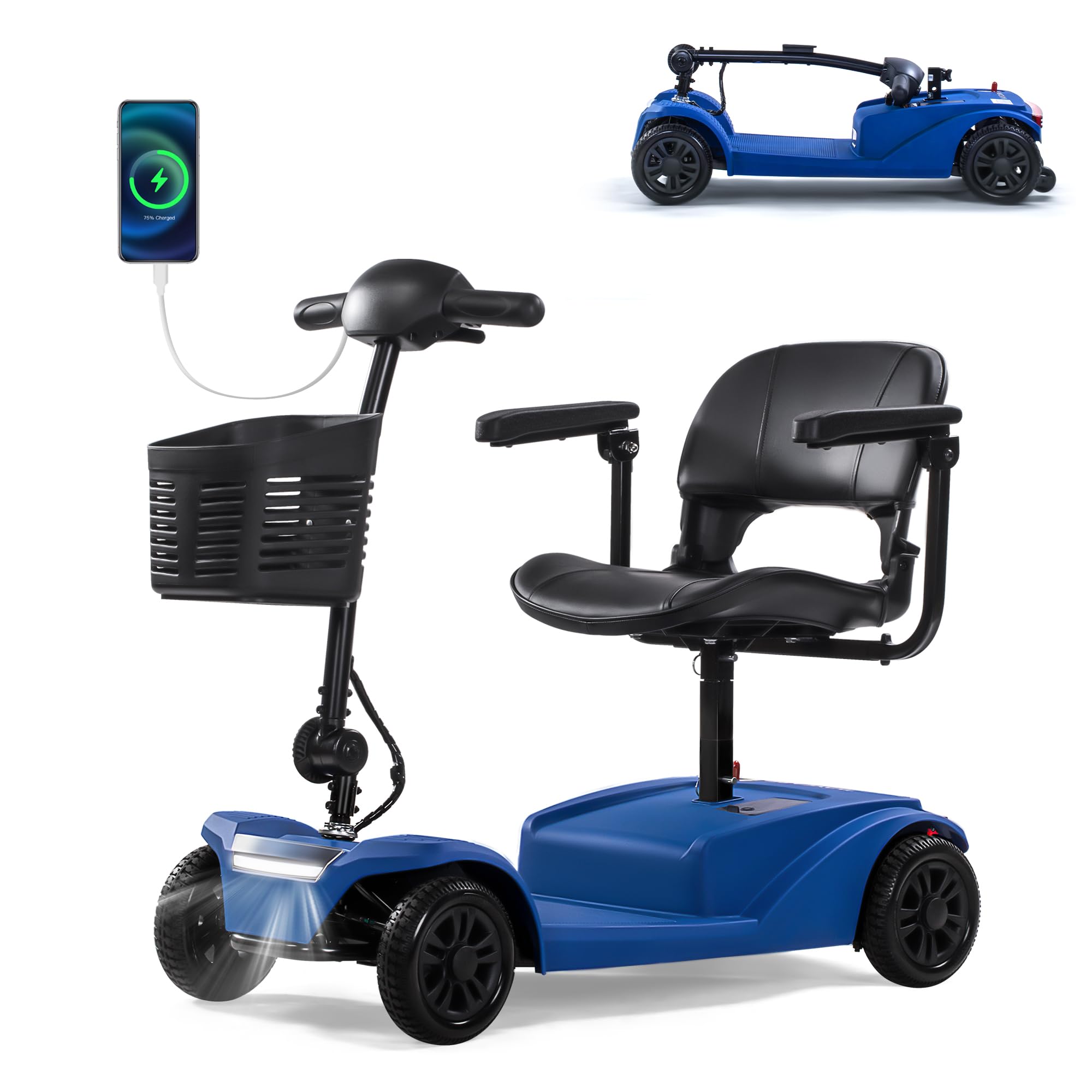 Buy 4 Wheels Mobility Scooter, 15 Miles Long Range Wheelchair Device ...