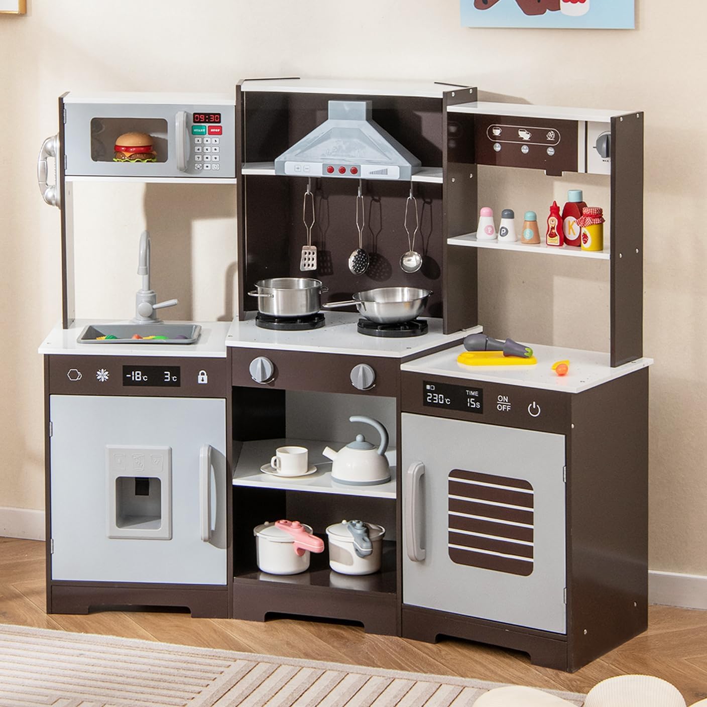 Amazon.com: Costzon Corner Kids Kitchen Playset, Wooden Toy Kitchen Set ...