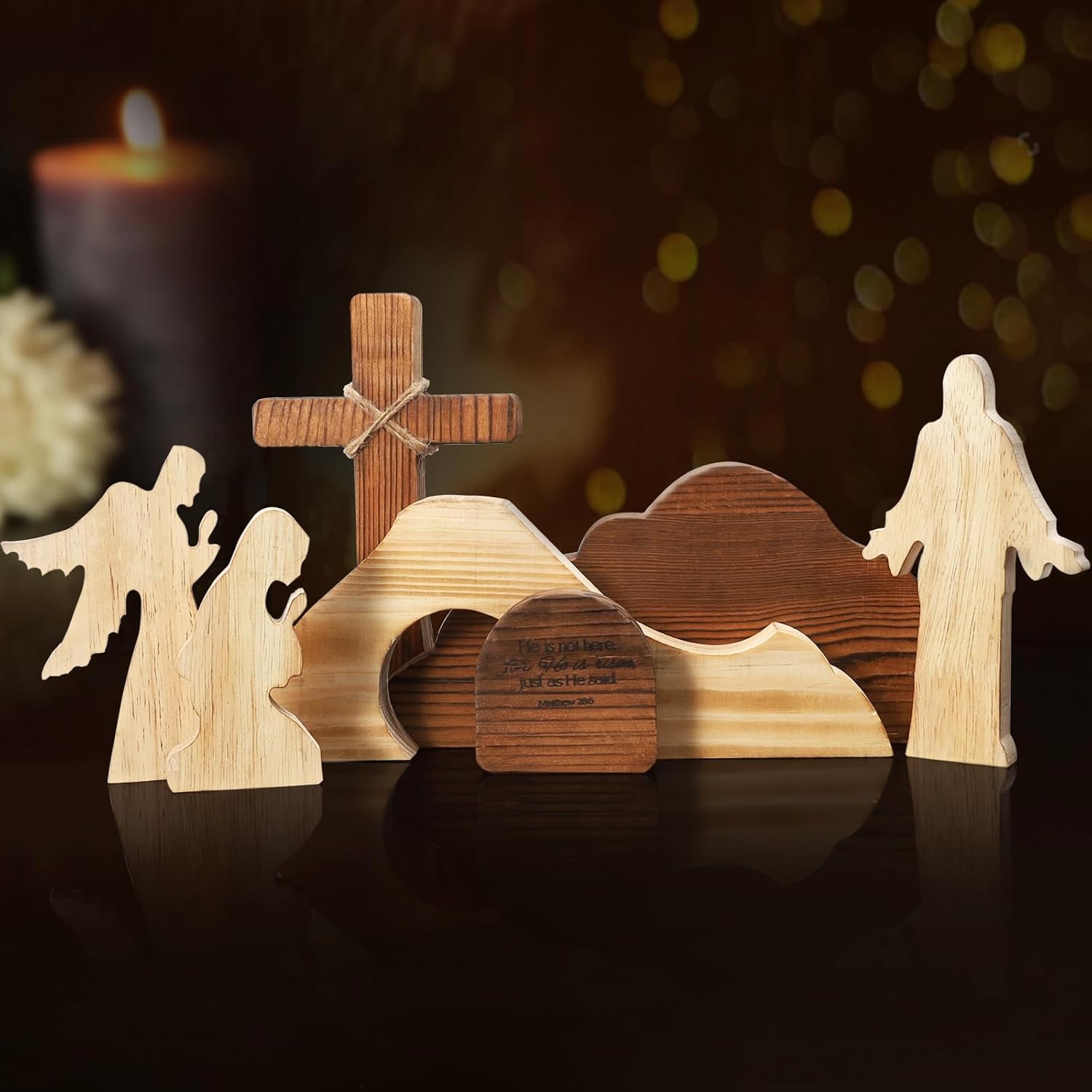 Amazon.com: 7 PCS Empty Tomb Easter Scene and Cross Decoration,Wooden ...