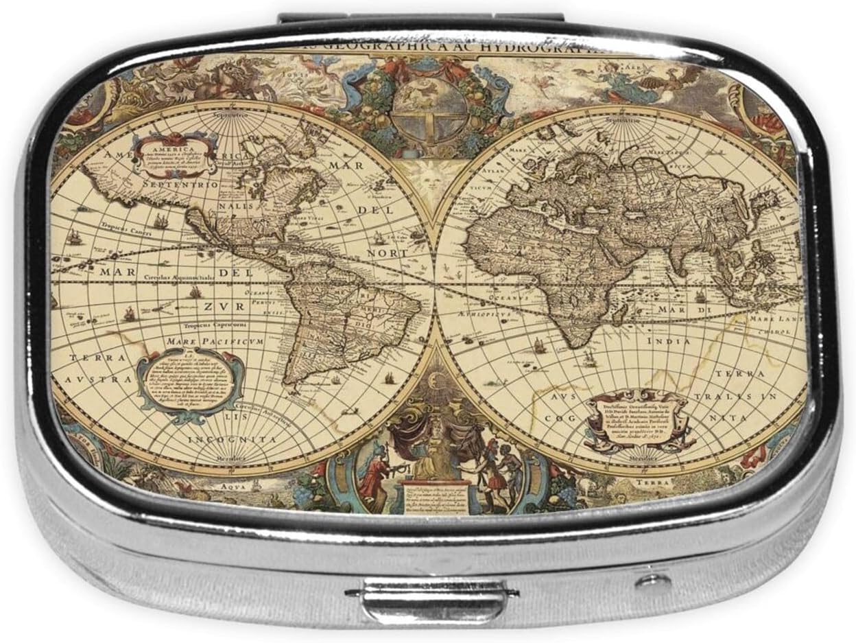 Amazon.com: Ancient World Map Pill Box Portable Pill Case 2 Compartment ...
