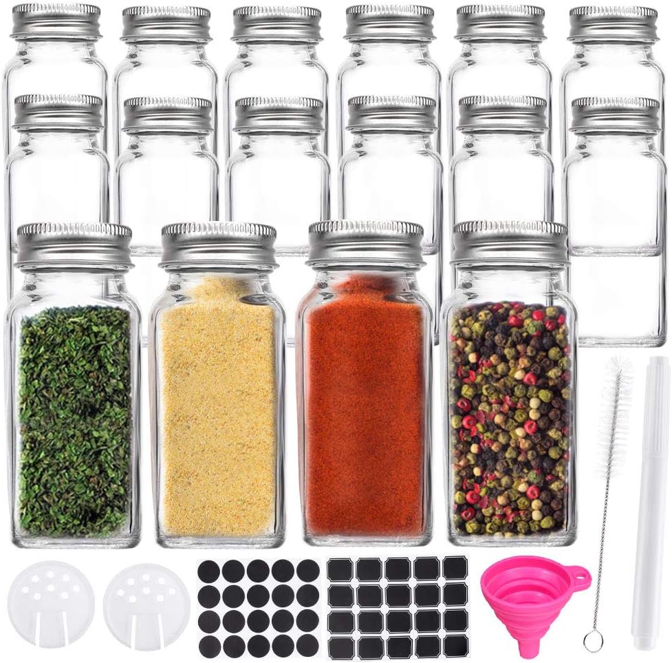 Amazon.com: 16 Pack 6 oz 180 ml Clear Glass Spice & Salts Jars Bottles ...