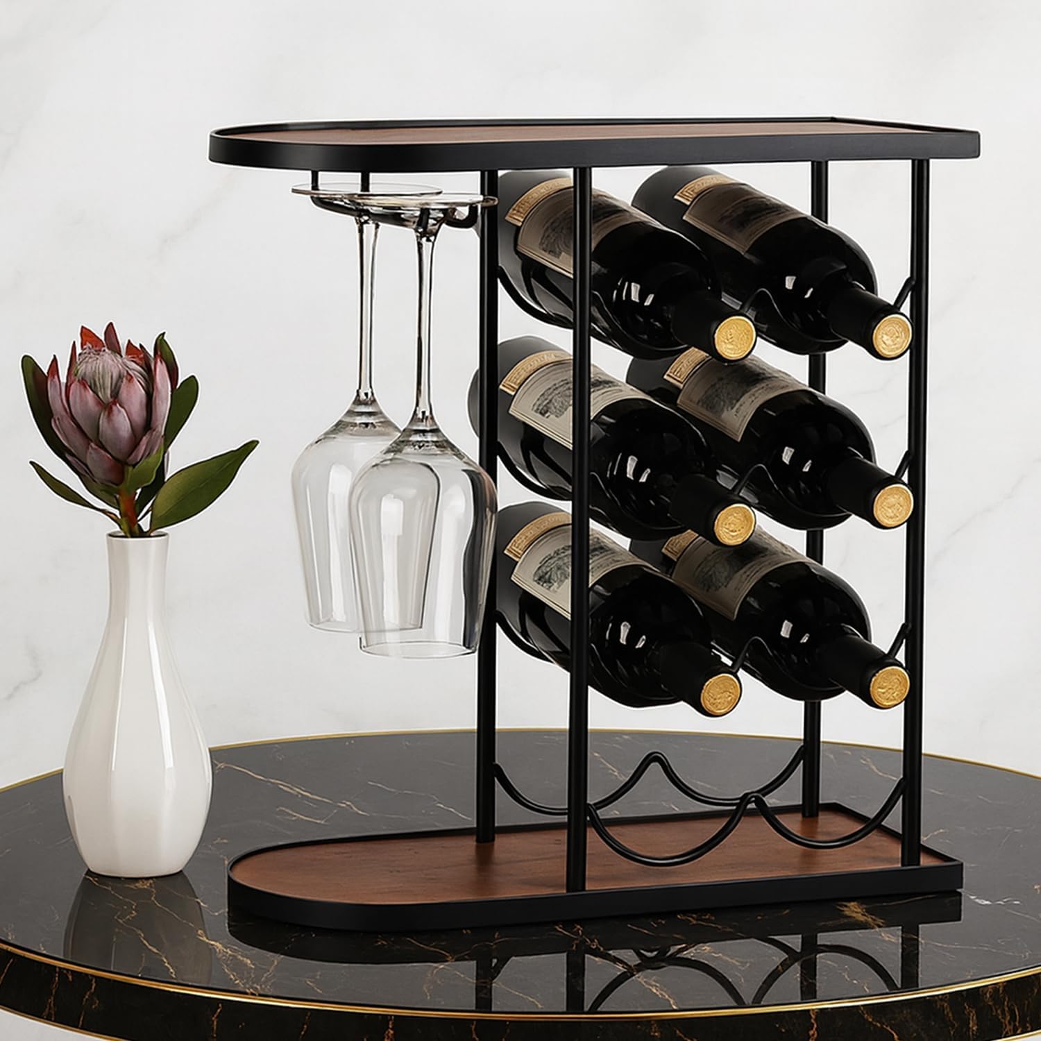 BAIRUI Porta Vinos, Porta Botellas de Vino con 8 Botellas y 2 Copas ...
