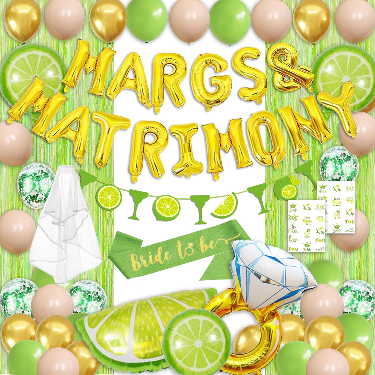 Amazon.com: Margs and Matrimony Bachelorette, 70 Pcs Gold and Green ...