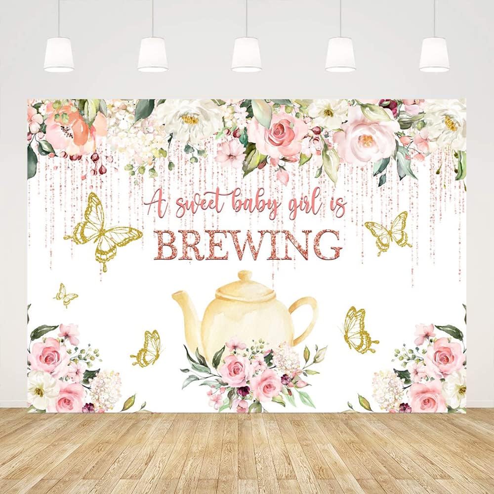 Amazon.com : Avezano A Baby is Brewing Baby Shower Backdrop Tea Party ...