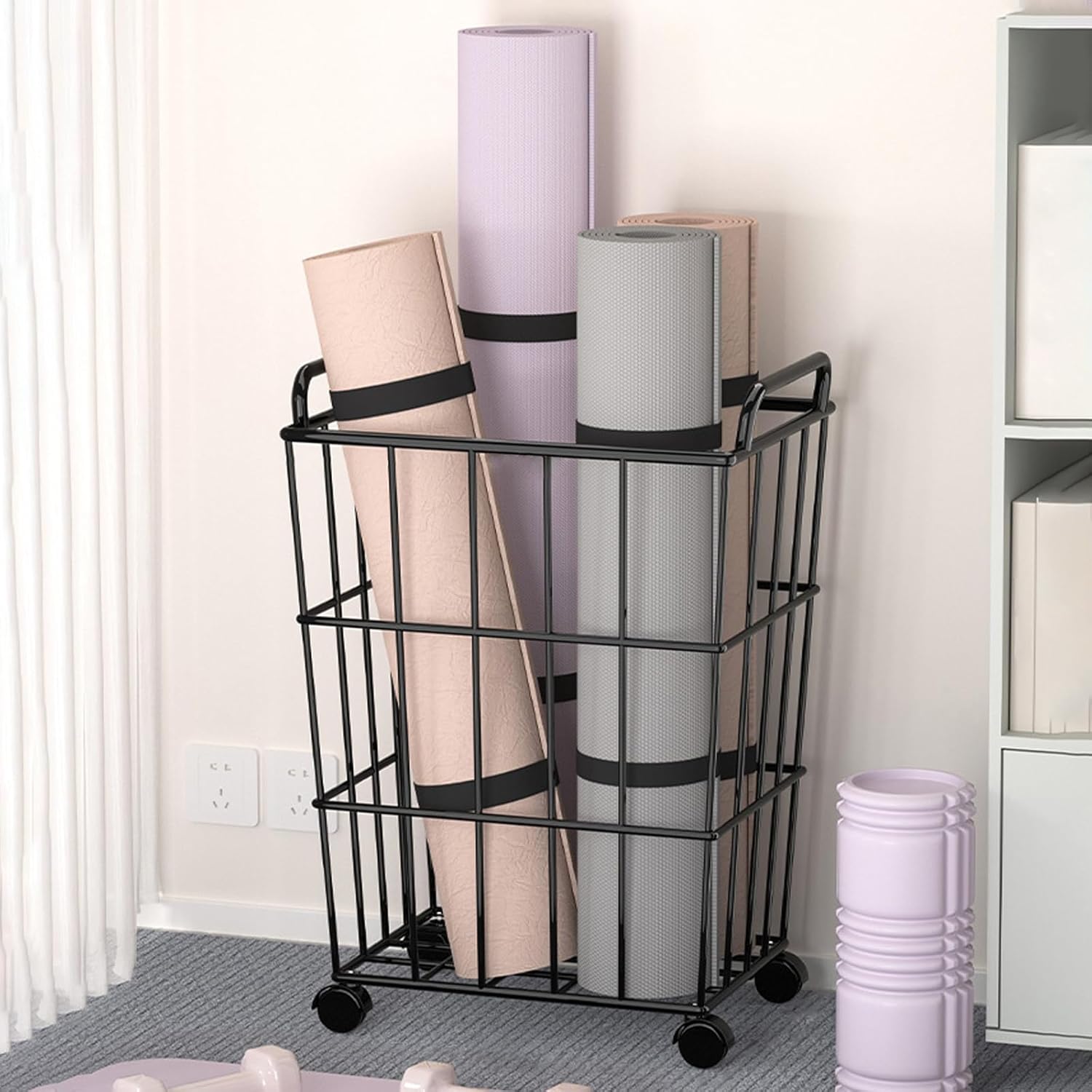 Amazon.com: Yoga Mat Storage Bin, Home Gym Storage Rack, with Wheels ...