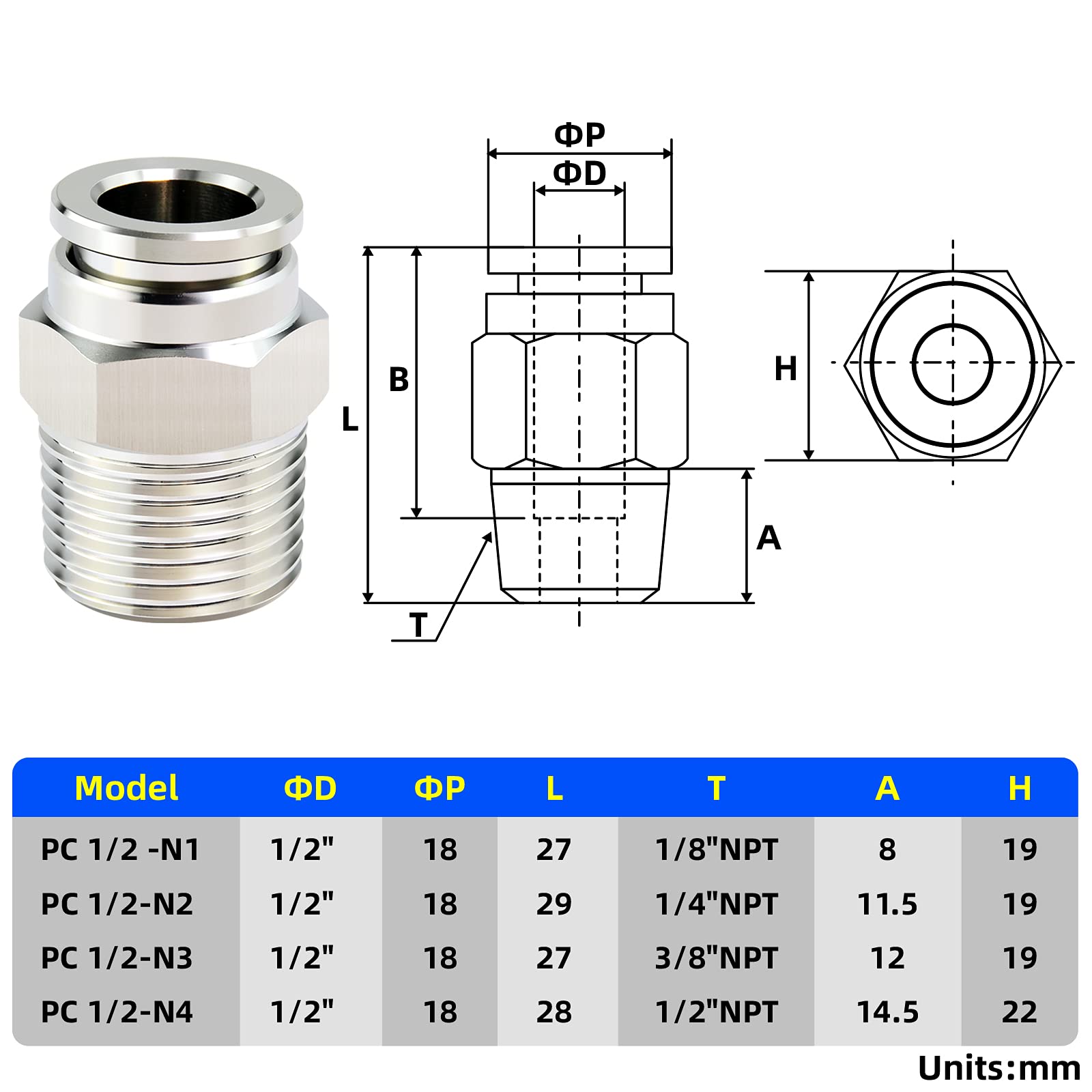 Snapklik.com : TAILONZ PNEUMATIC 304 Stainless Steel Male Straight 1/2 ...