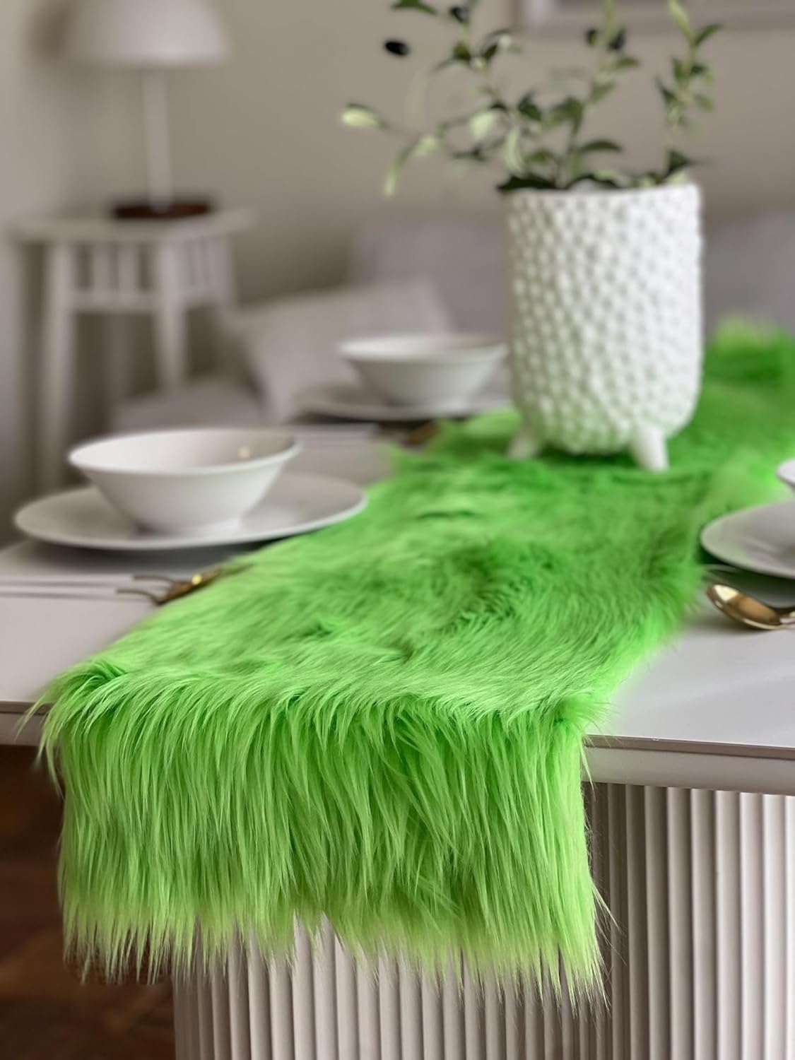 Amazon.com: Lime Green Table Runner | Faux Fur Table Runners | 12 X 60 ...