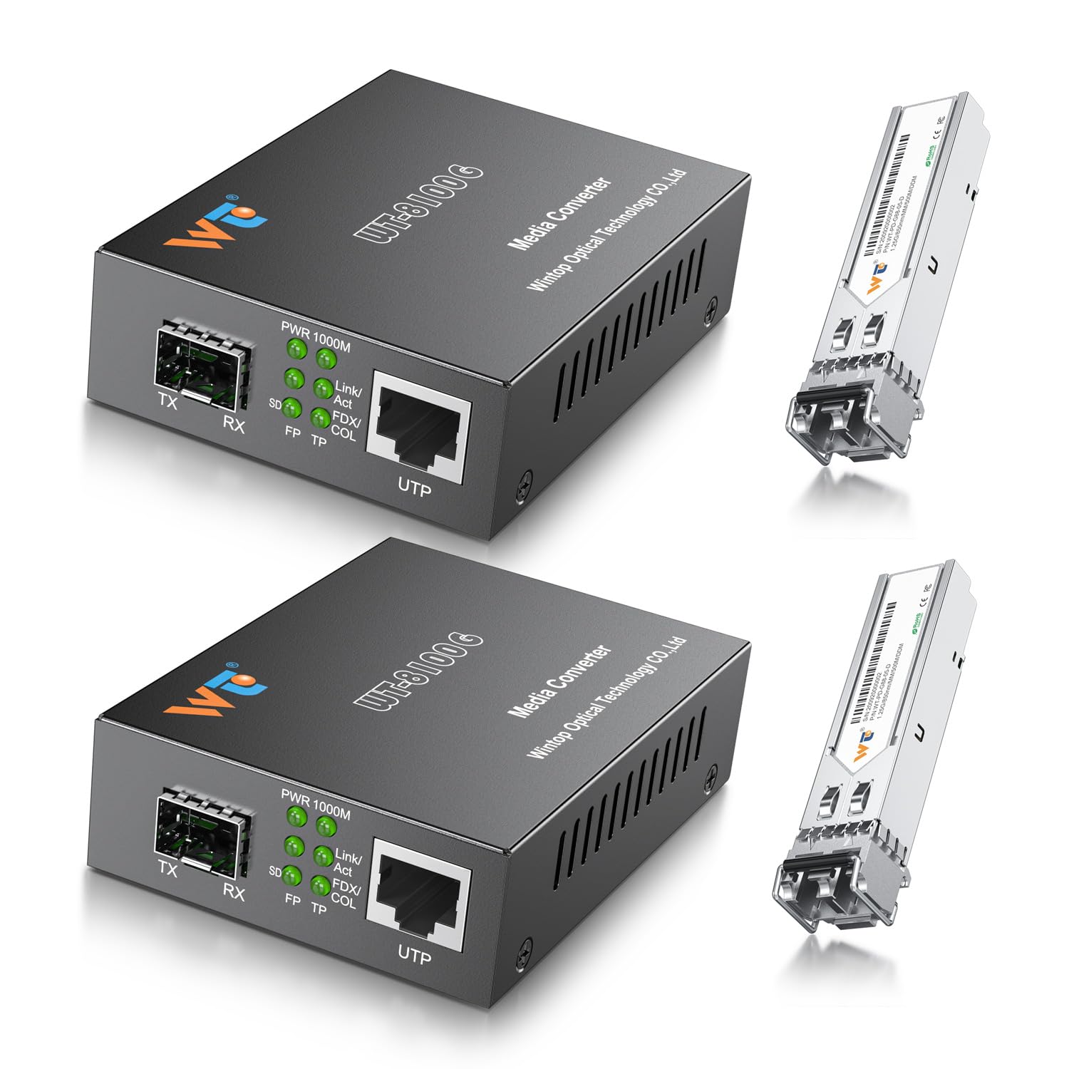 2 Pack Fiber Ethernet Media Converter, WTSFOPTC Fiber Optic Transceiver ...