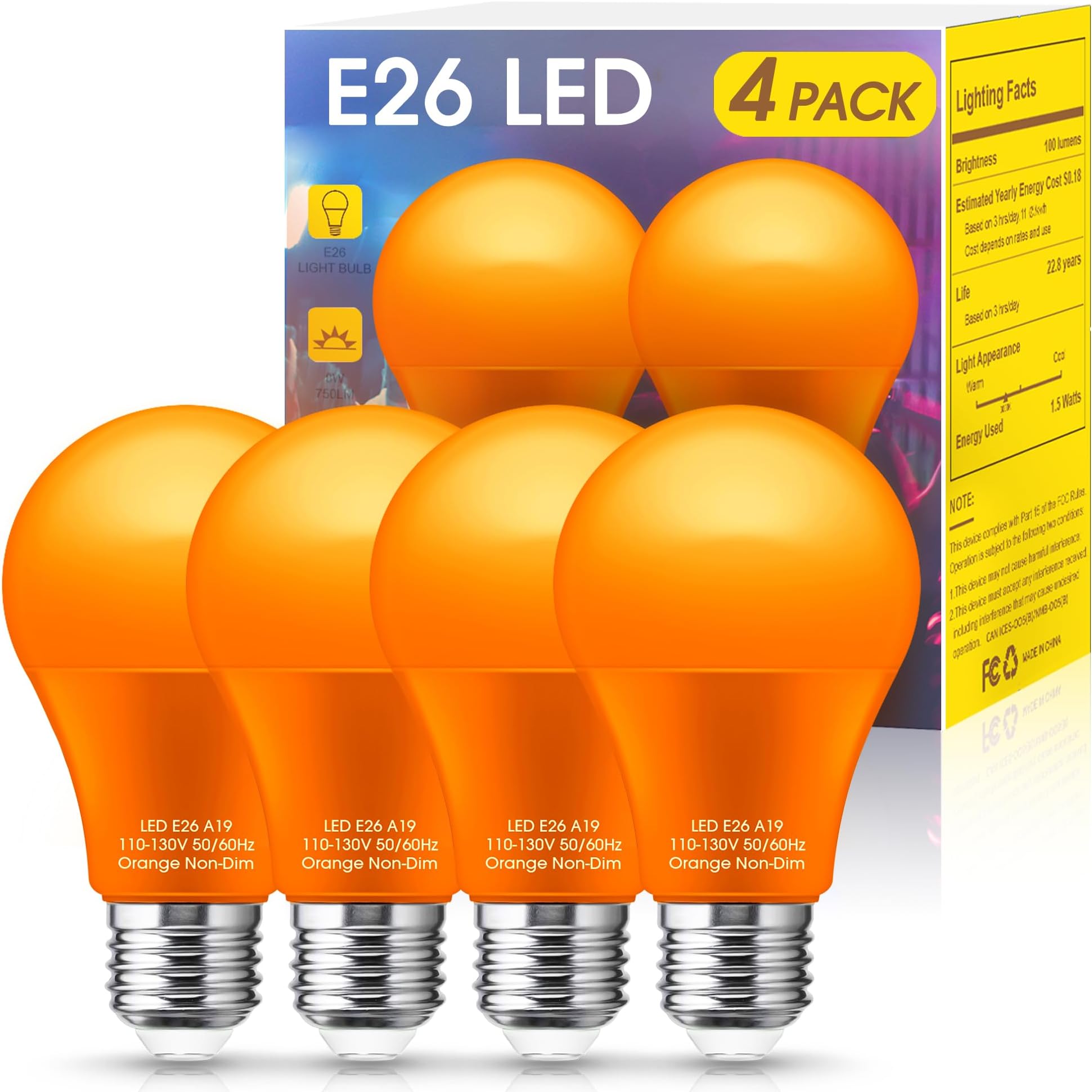 Woxeon Orange Light Bulb [4 Pack] - A19 LED Orange Bulbs 9W (60Watt ...