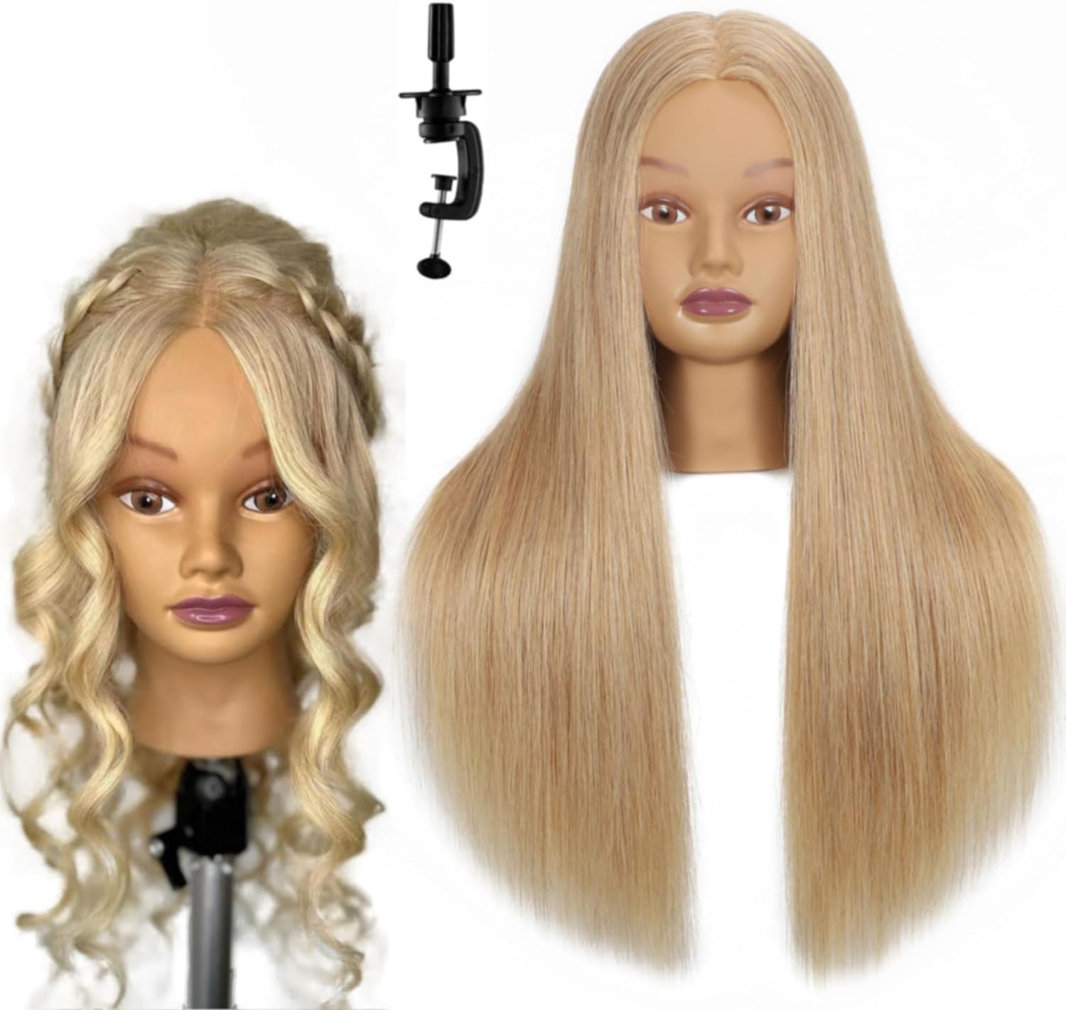 Amazon.com : Mannequin Head 100% Human Hair 24" Cosmetology Mannequin ...