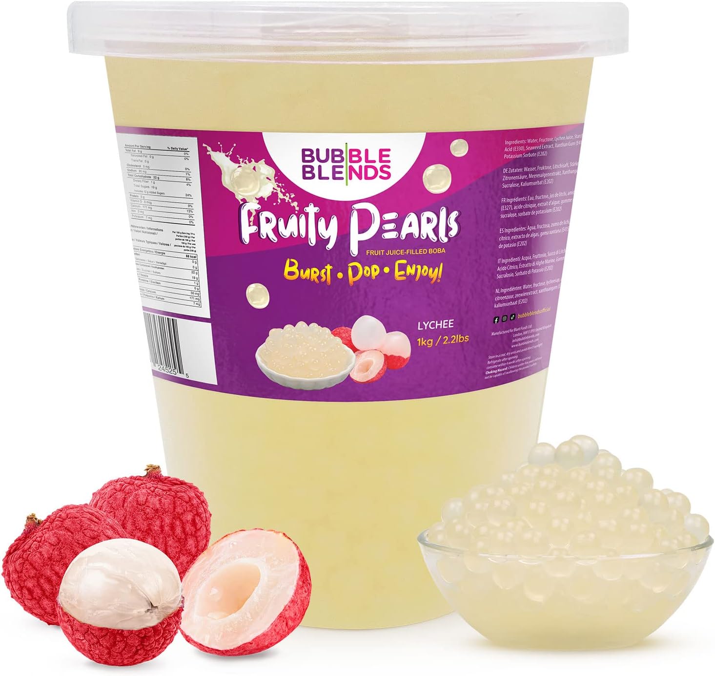 Amazon.com: Bubble Blends Lychee Popping Boba (2.2lbs) - Popping Pearls 100% Fat-Free - Real ...