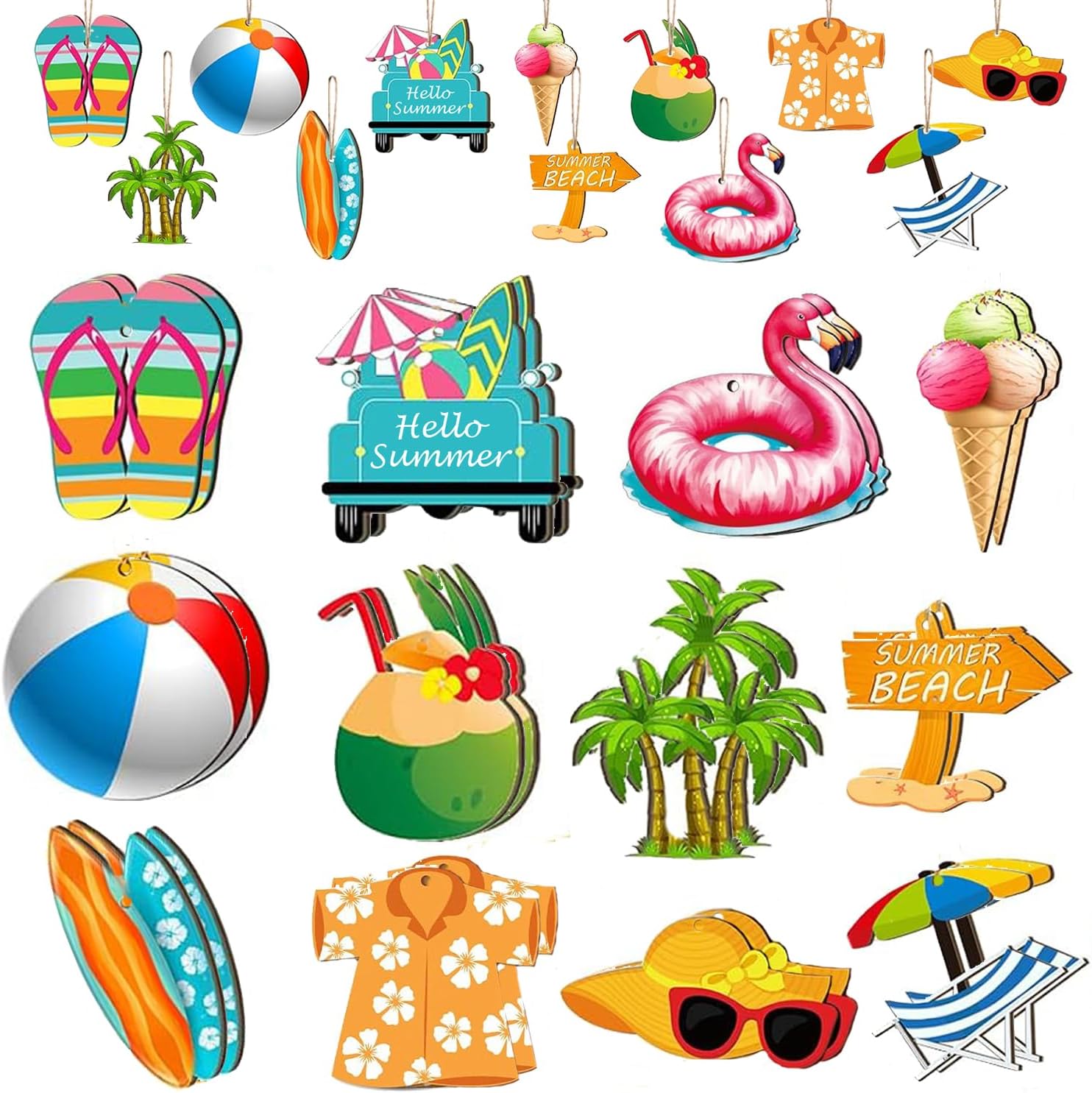 Amazon.com: Purpeak 36 Pcs Summer Wood Hanging Ornaments Summer Flip ...