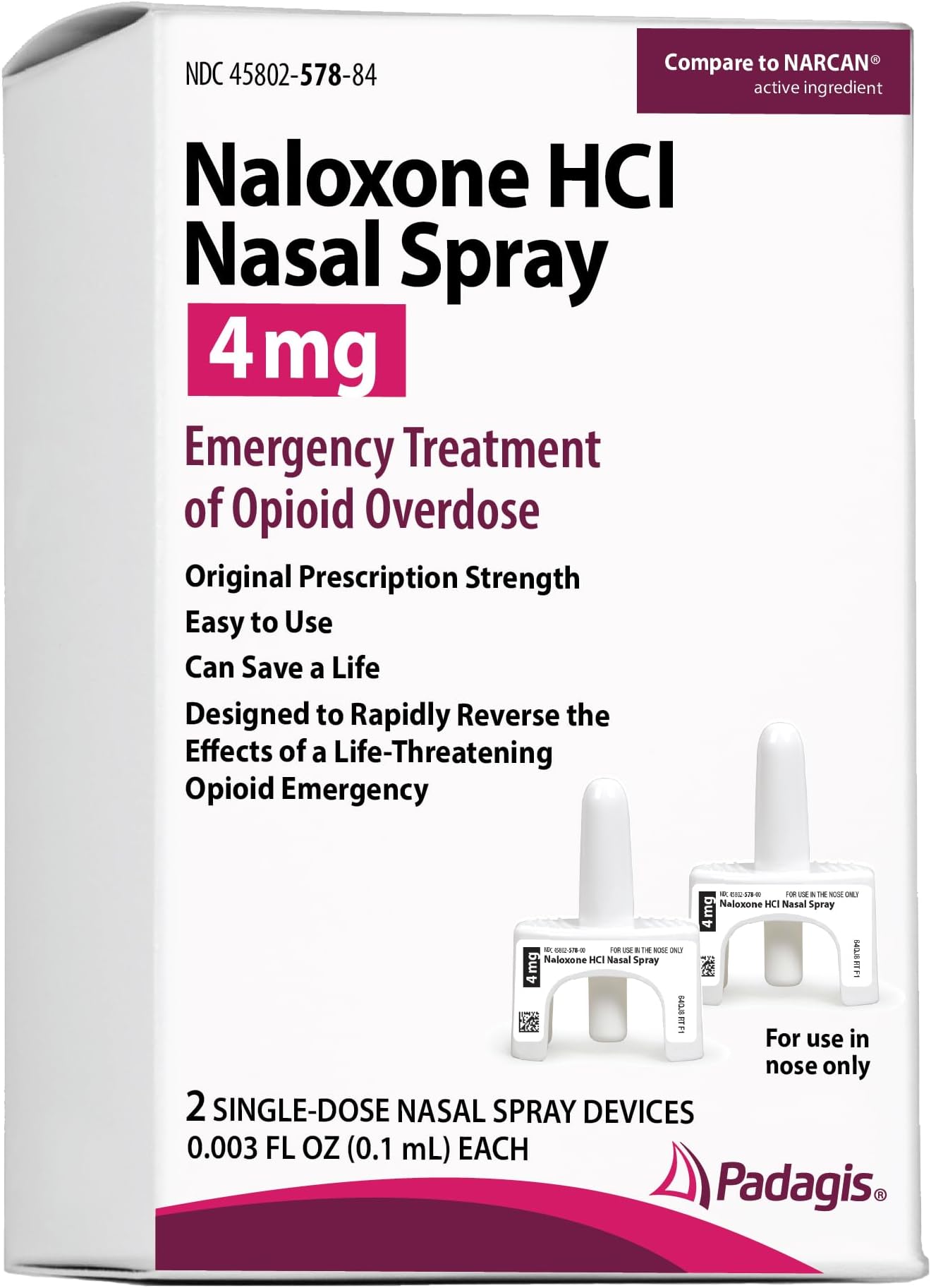 Amazon.com: Padagis Naloxone HCl Nasal Spray 4mg, Emergency Treatment ...