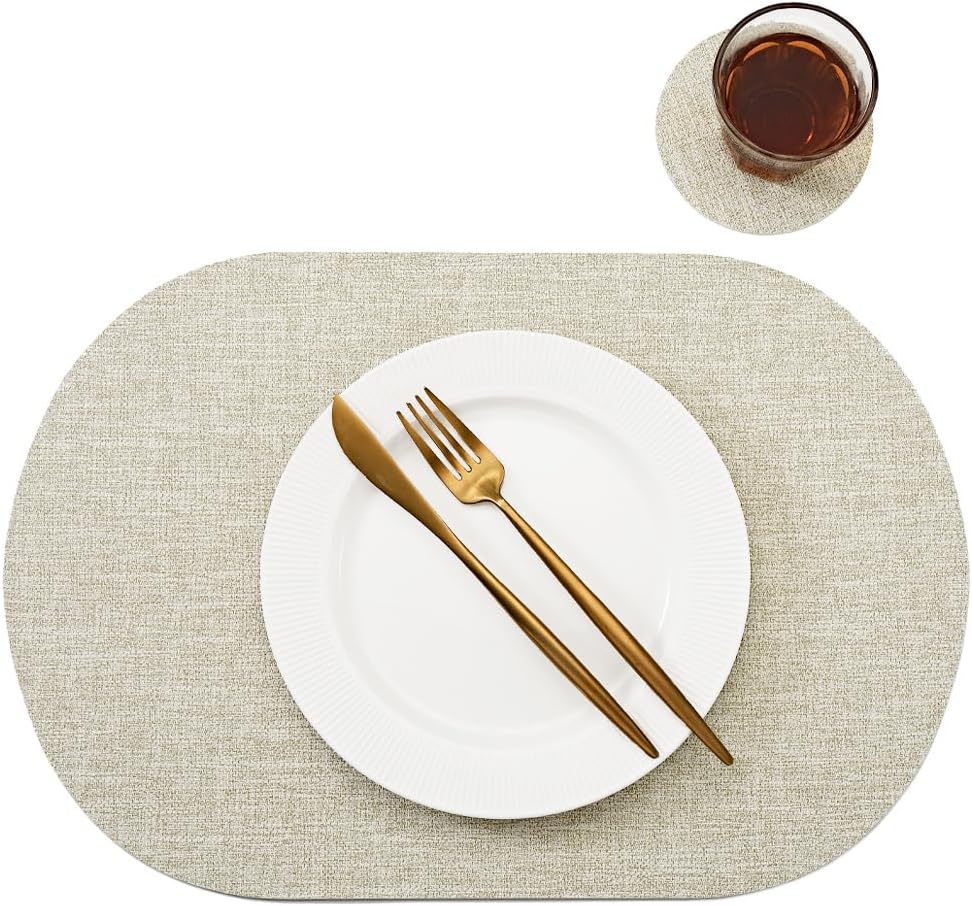 Oval Table Mats Set of 6, Faux Leather Placemats, Heat Resistant ...