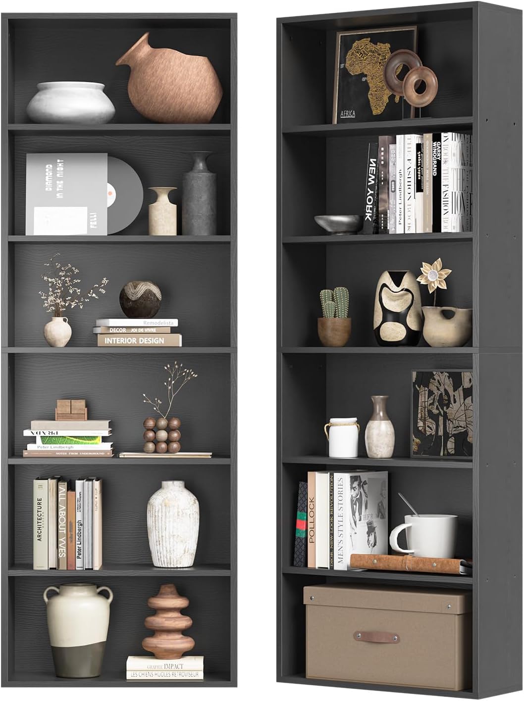 Amazon.com: oneinmil Bookshelf 6-Tier Set of 2 Open Bookcase and ...
