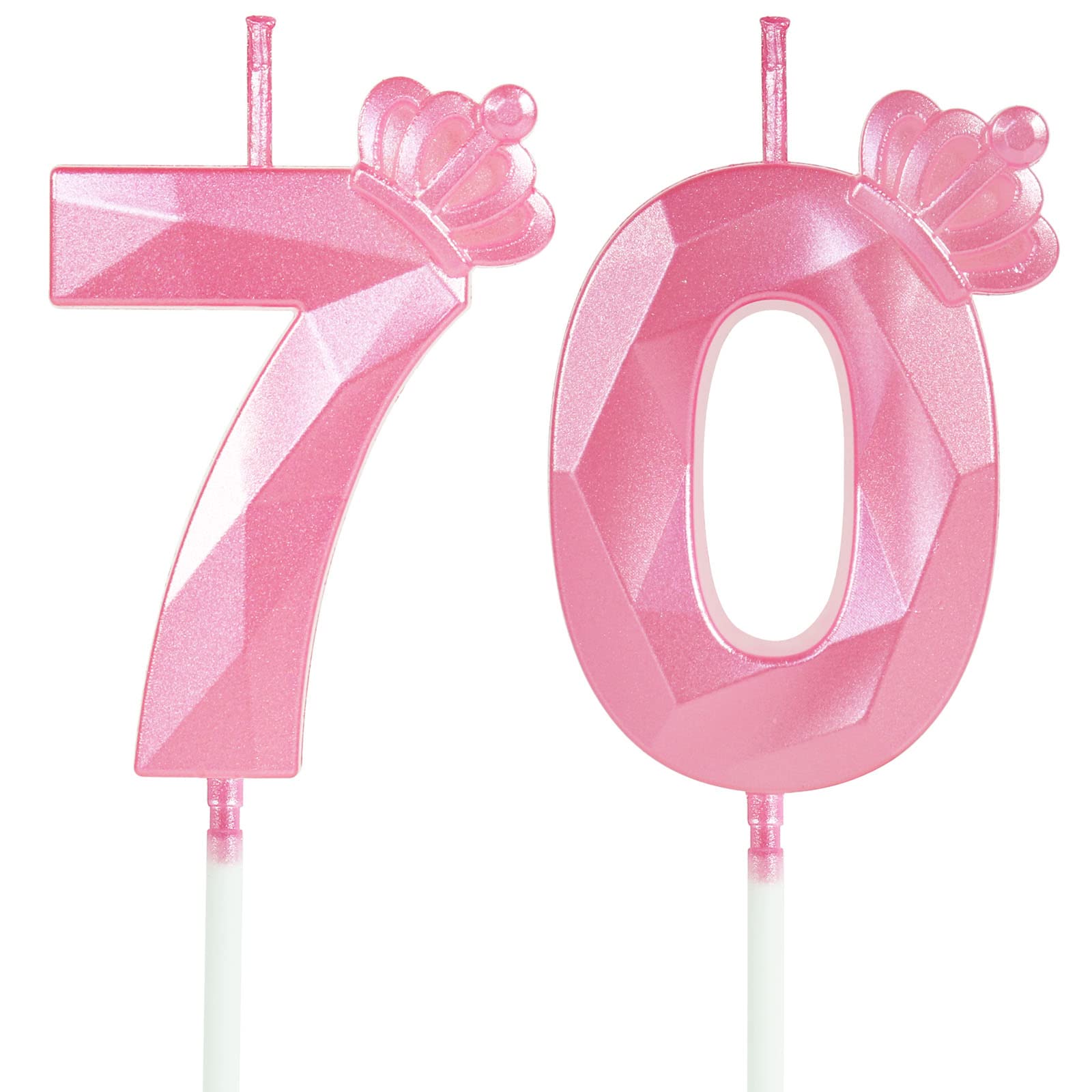 Amazon.com: Number 70 Candles with Crown, 70th Birthday Candles, Pink ...