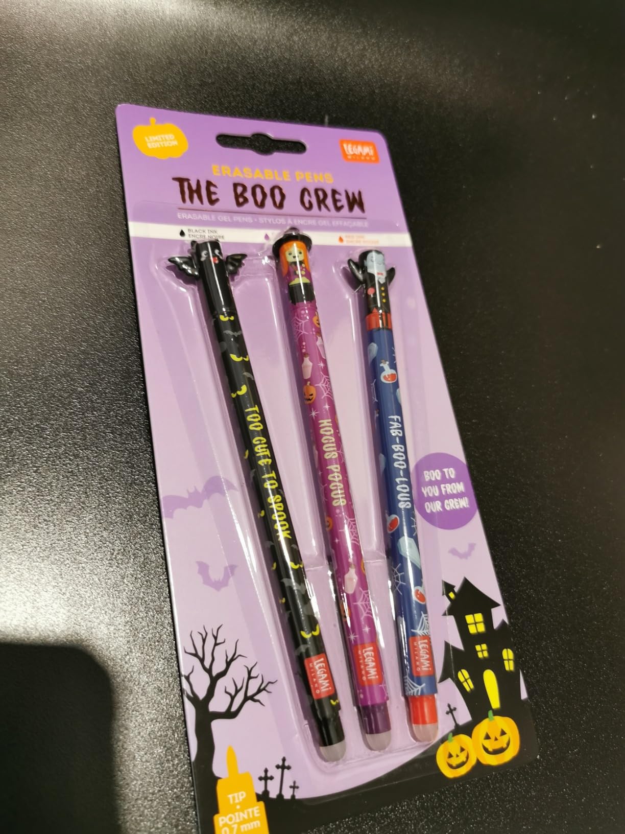 LEGAMI - Set mit 3 löschbaren Gelstiften, The Boo Crew, löschbare wärmeempfindliche Tinte ...