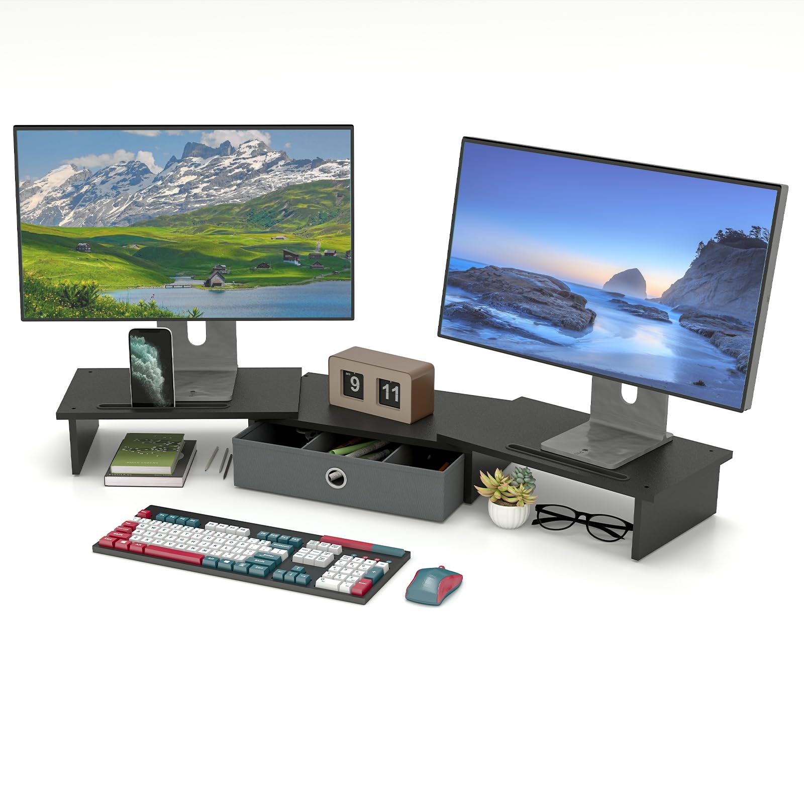 Amazon.com: Sedegn Dual Monitor Stand Riser with Drawer for Desk ...