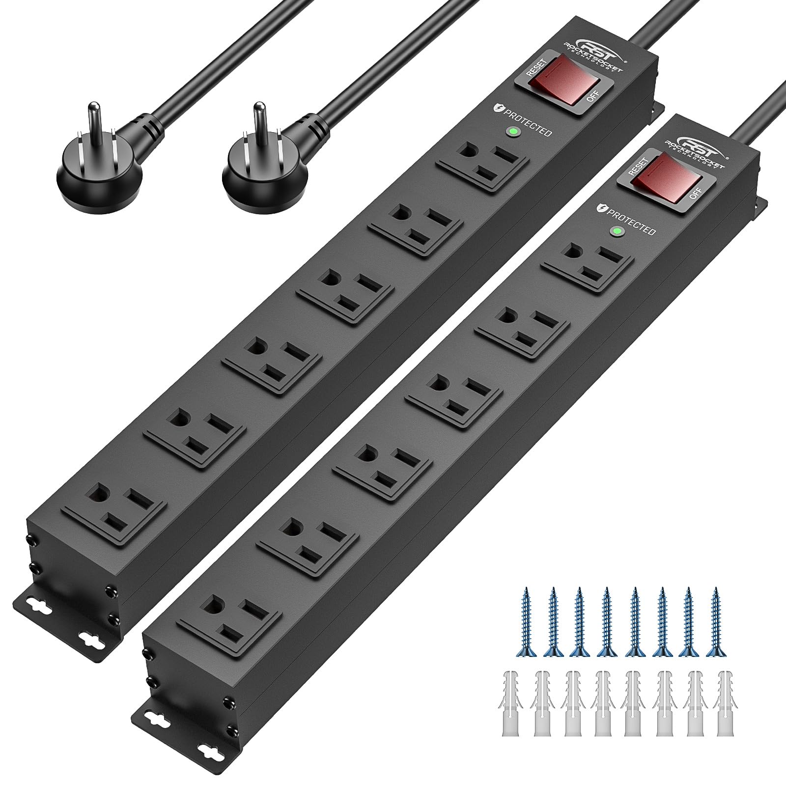 Amazon.com: CRST 2Pack 6 Outlet Heavy Duty Power Strip with Switch, 15A ...