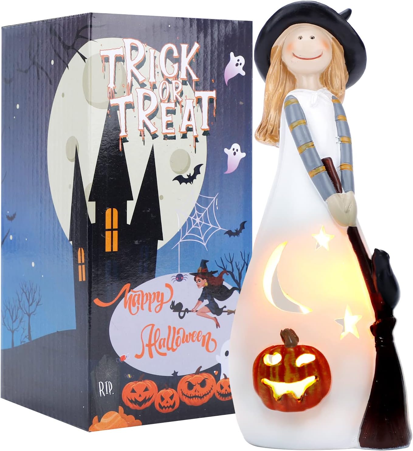 Amazon.com: Halloween Witch Figurines Candle Holder with Flickering Led ...
