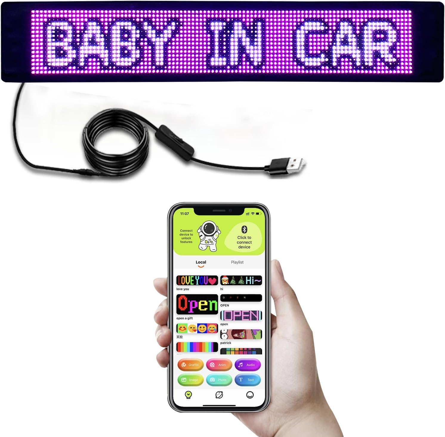 Amazon.com : LED Scrolling Sign for Car 27”X5”, Programmable Flexible ...