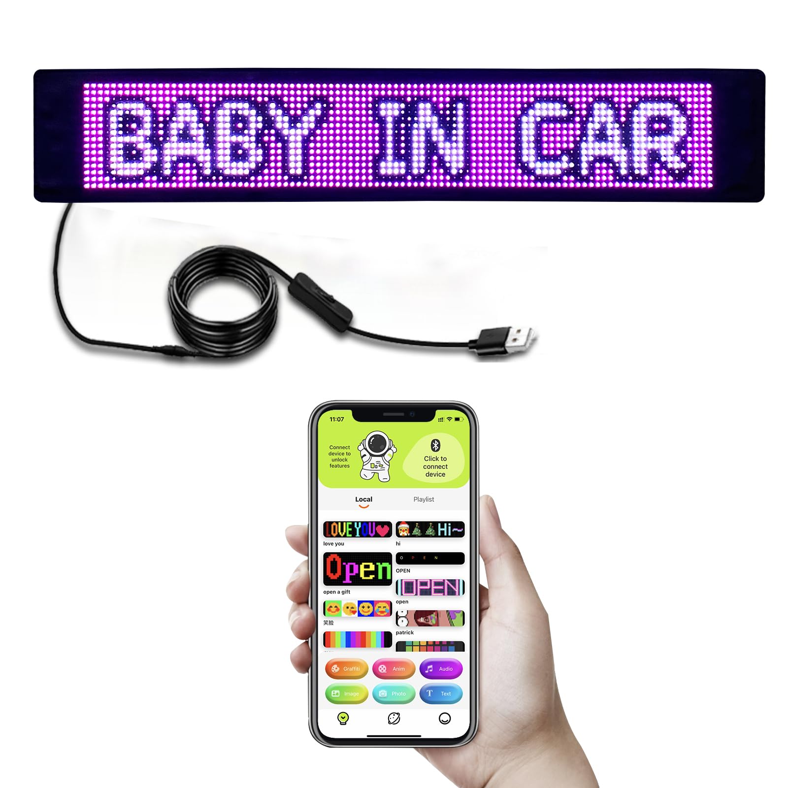 Amazon.com : LED Scrolling Sign for Car 27”X5”, Programmable Flexible ...