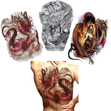 Amazon.com : Glaryyears Super Large Full Back Covered Temporary Tattoo ...