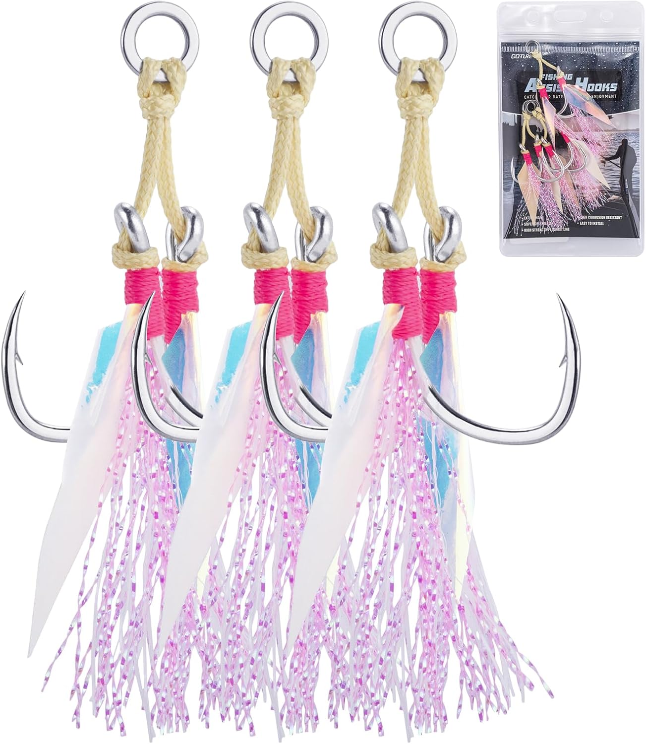 Amazon.com : Goture Fishing Assist Hooks, Glow Jigging Double Assist ...