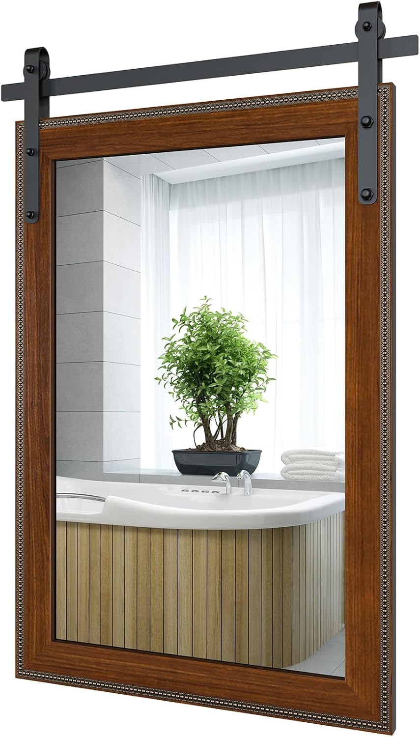 Amazon.com: ROOMTEC Farmhouse Bathroom Mirror 22×30 inch Barn Door ...