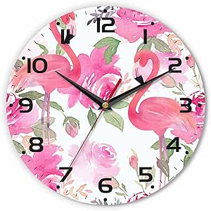 Amazon.com: Watercolor Floral Flamingos Wall Clock 10 Inch Battery ...
