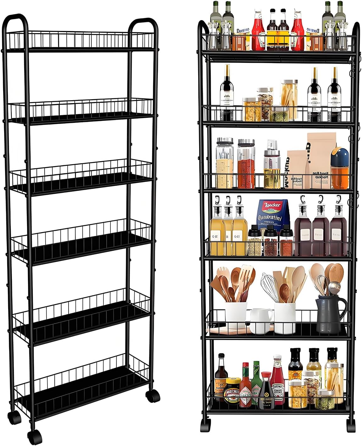 Amazon.com: 6 Tier Slim Rolling Pantry Storage Cart Metal Wire Storage ...