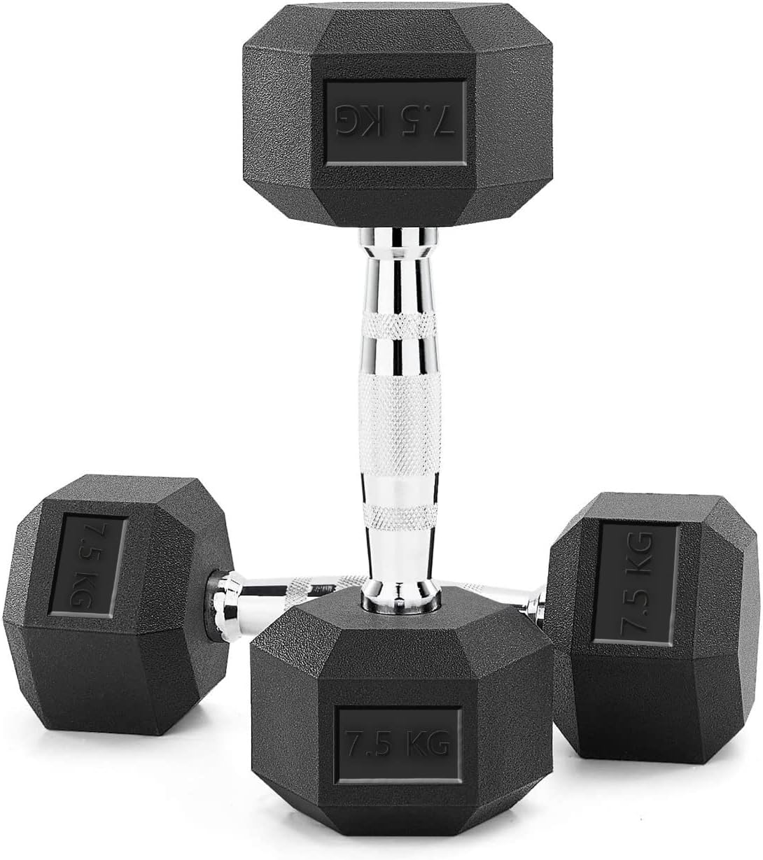 AmazonBasics Rubber Encased Hex Dumbbell Weight - 14 x 6.3 x 5.5 Inches ...