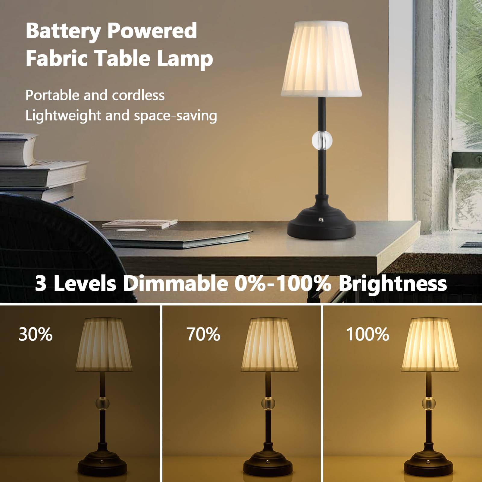 Battery Operated Lamp QiMH Battery Operated LED Table Lamp, 5000mAh ...