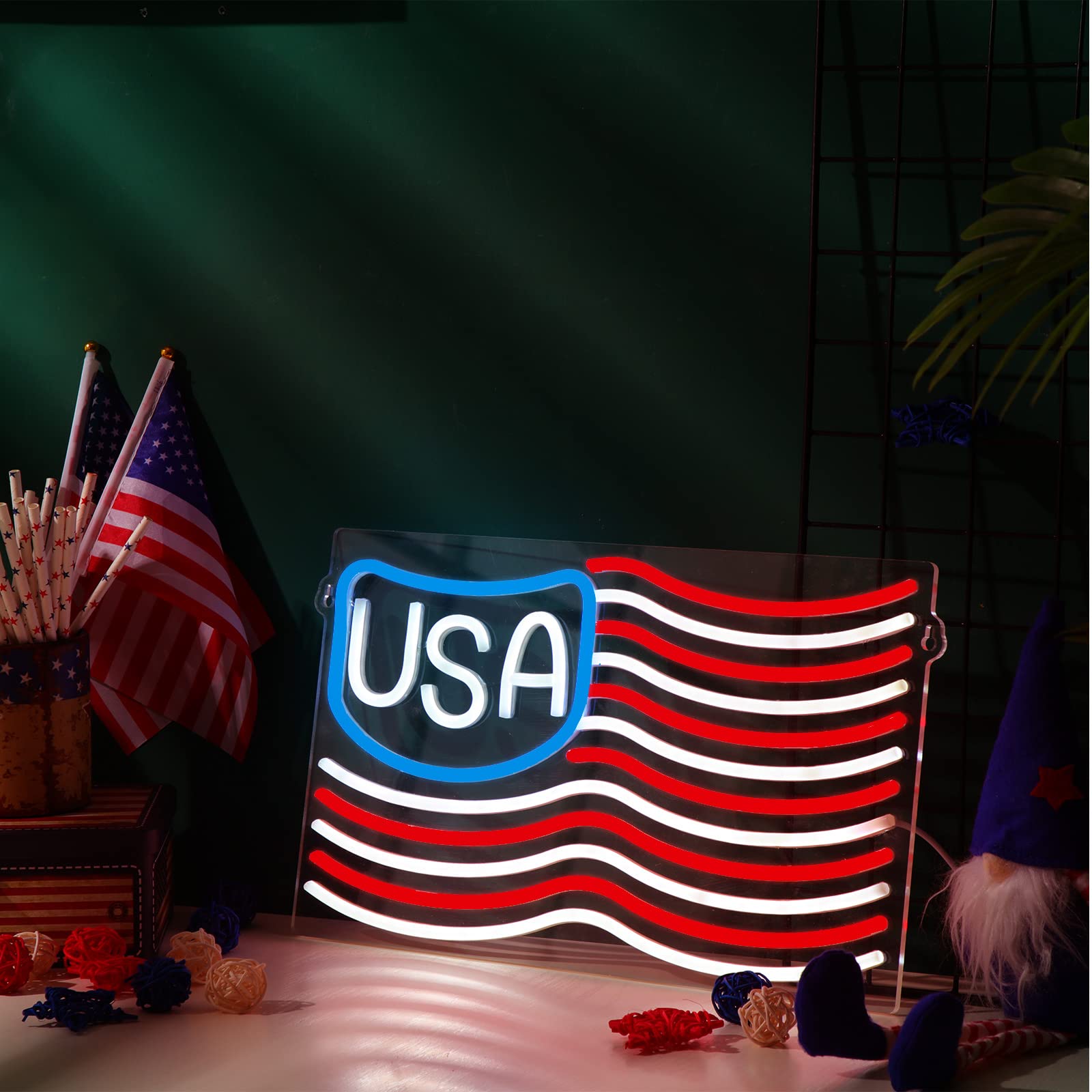 American Flag Lighted Sign Outdoor Patriotic Lights: Waterproof