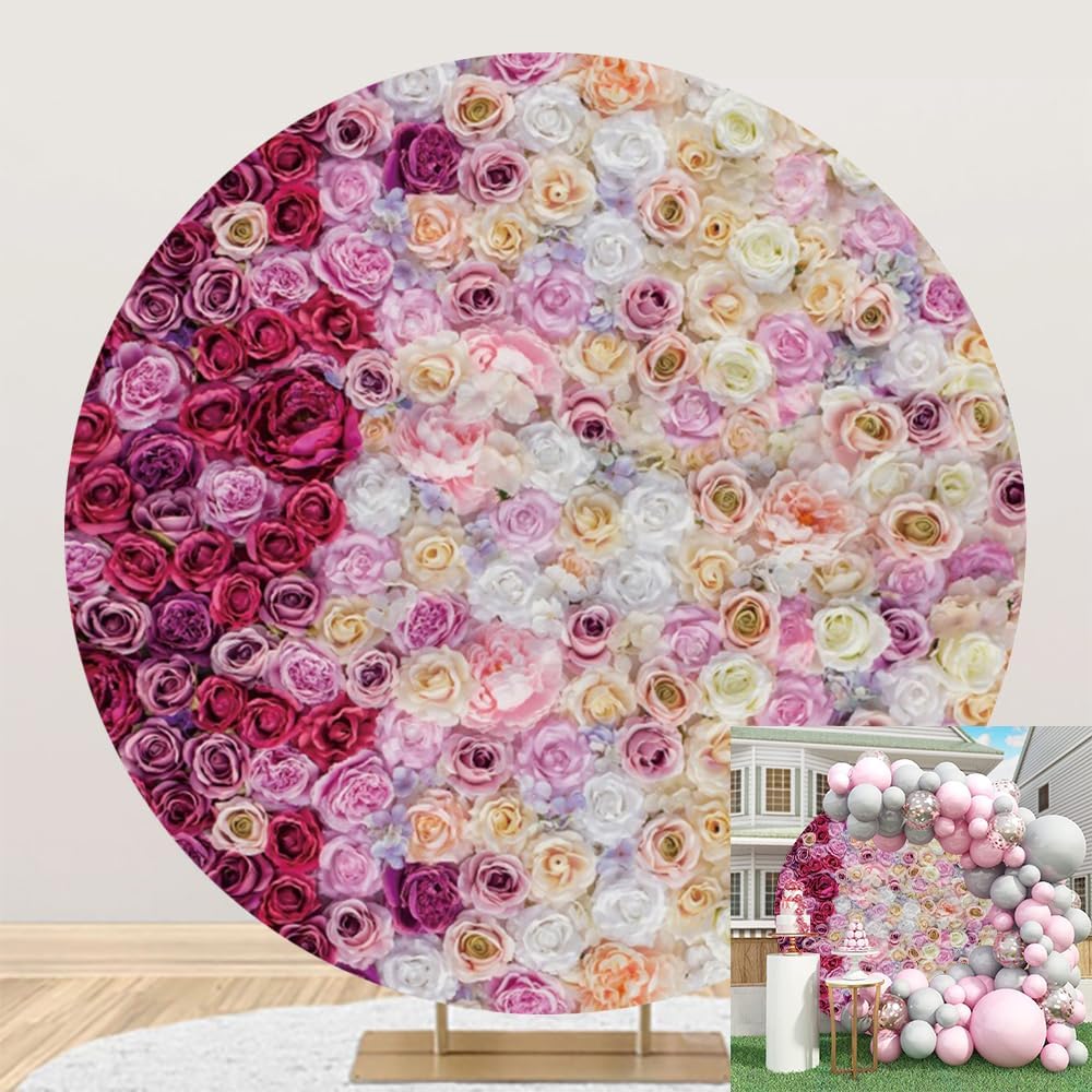 Amazon.com : Laeacco 6.5x6.5ft Rose Flowers Round Backdrop Cover Purple ...