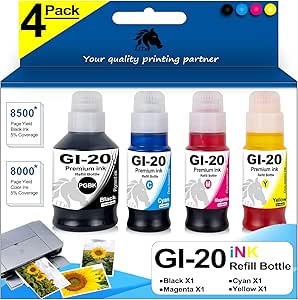 Amazon.com: LiTuhorse 4-Pack GI20 GI-20 Ink Refill Bottles Kit Ultra ...