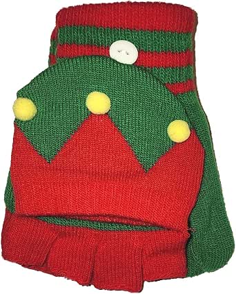 ThatsRad Christmas Fingerless Winter Gloves Mittens Elf Reindeer Santa ...