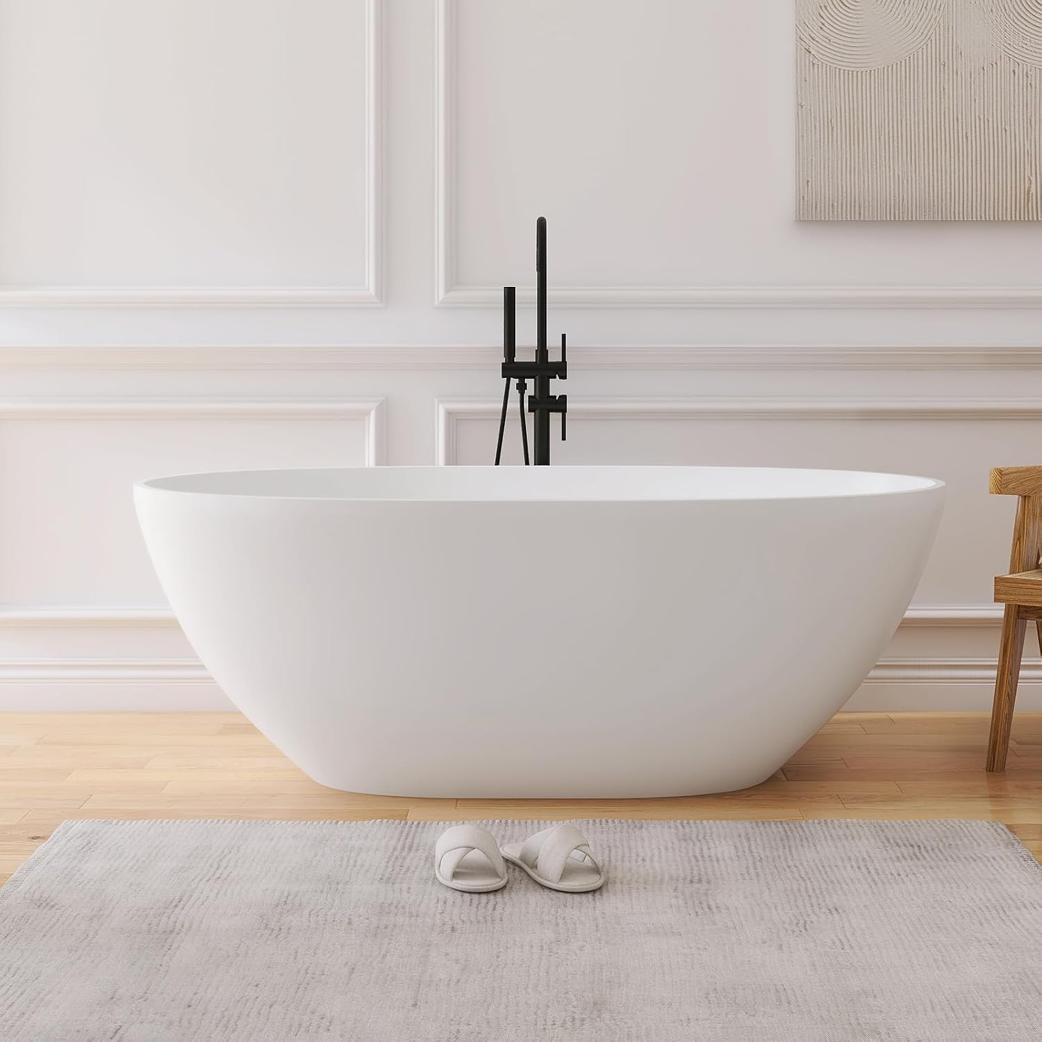 61'' Resin Stone Soaking Bathtub Oval Solid Surface Freestanding ...