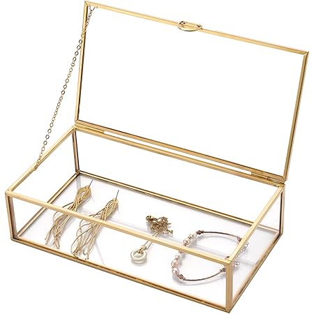 Amazon.com: AMGSH Golden Vintage Glass Keepsake Box | Glass Jwelry ...